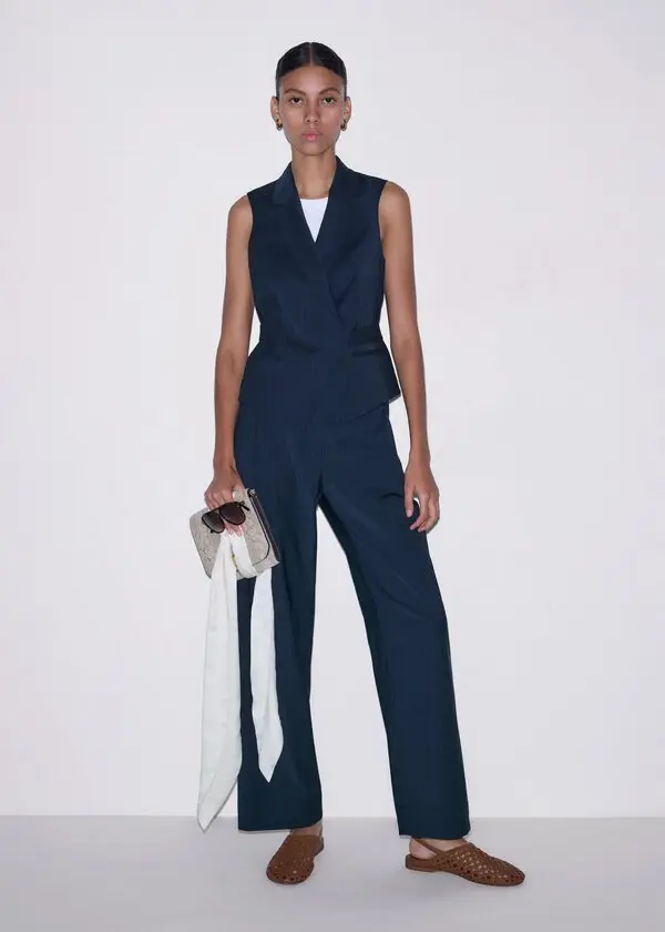 ME+EM Pinstripe Wrap Waistcoat - Navy