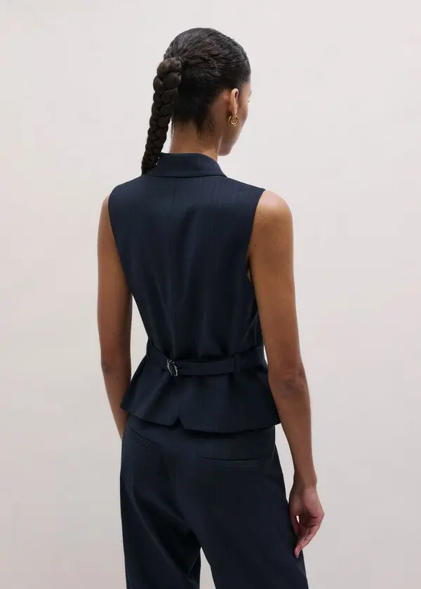 ME+EM Pinstripe Wrap Waistcoat - Navy