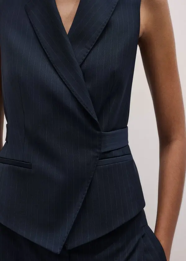 ME+EM Pinstripe Wrap Waistcoat - Navy