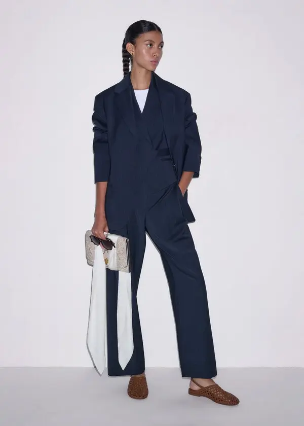 ME+EM Pinstripe Wrap Waistcoat - Navy