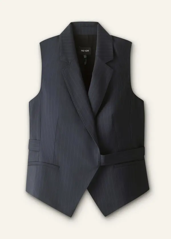 ME+EM Pinstripe Wrap Waistcoat - Navy