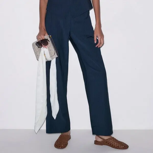 ME+EM Pinstripe Wrap Waistcoat - Navy
