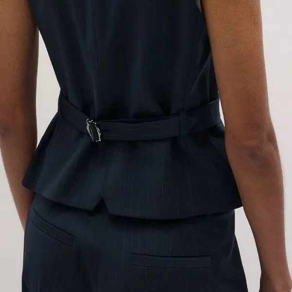 ME+EM Pinstripe Wrap Waistcoat - Navy