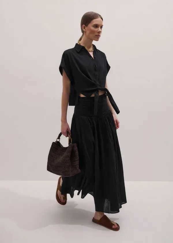 ME+EM Cotton Gauze Maxi Skirt With Slip - Black