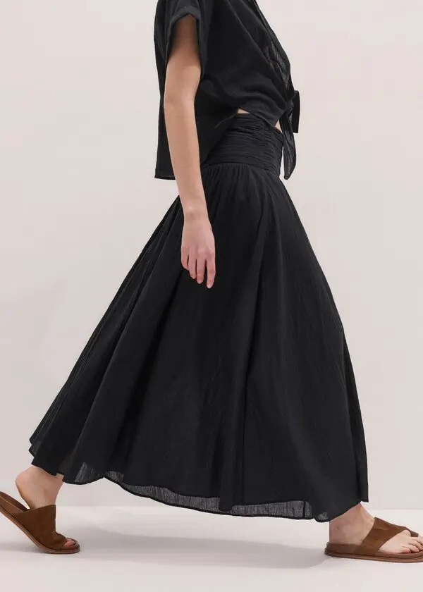 ME+EM Cotton Gauze Maxi Skirt With Slip - Black
