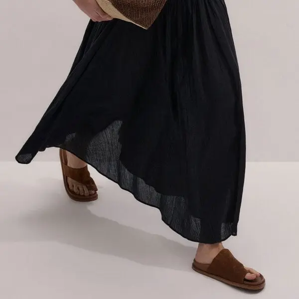 ME+EM Cotton Gauze Maxi Skirt With Slip - Black