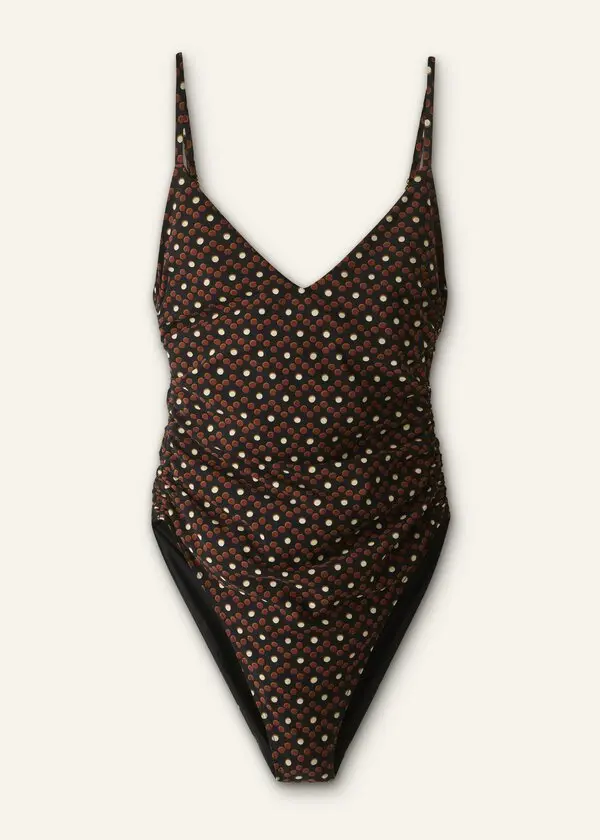 ME+EM Printed Ruched Swimsuit - Cinnamon Multi
