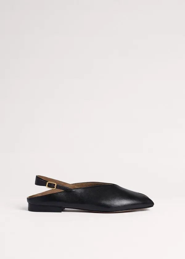 ME+EM Peep Toe Flat Sandal - Black