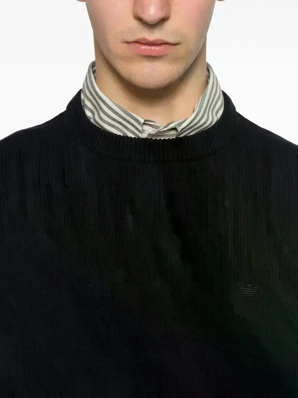 Emporio Armani Logo-embroidered Crew-neck Sweater - Blue