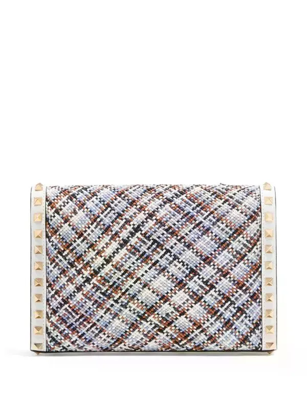 Valentino Garavani Rockstud Small Shoulder Bag In Woven Fabric - Blue