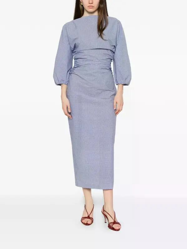 Bernadette Ezra Gingham Check Ruched Mini Dress - Blue