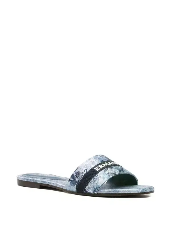 ERMANNO FIRENZE Floral-print Logo-tape Flat Sandals