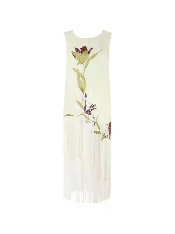 TEMPERLEY LONDON Floral-embroidered Fringed Dress - Neutrals