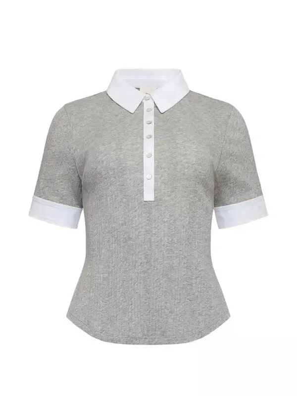 Cinq À Sept Jaden Ribbed-knit Polo Top - Grey