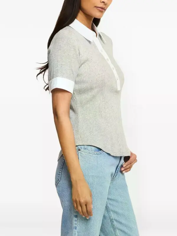 Cinq À Sept Jaden Ribbed-knit Polo Top - Grey