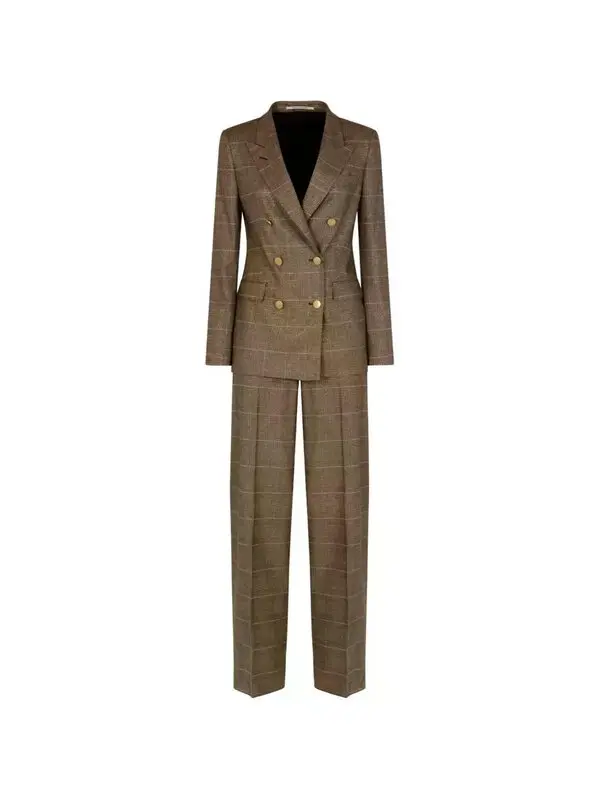 Tagliatore Checked Double-breasted Jacket - Brown