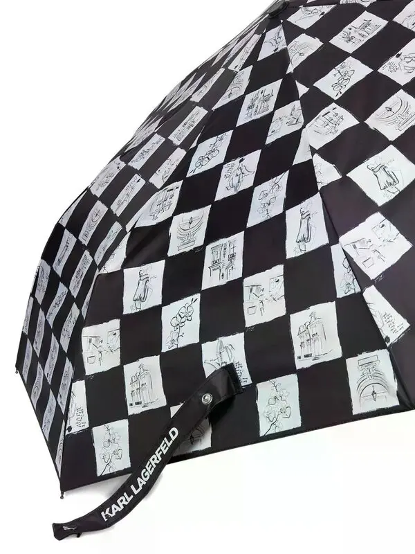 Karl Lagerfeld K/ballet Checkered Sketch-print Umbrella