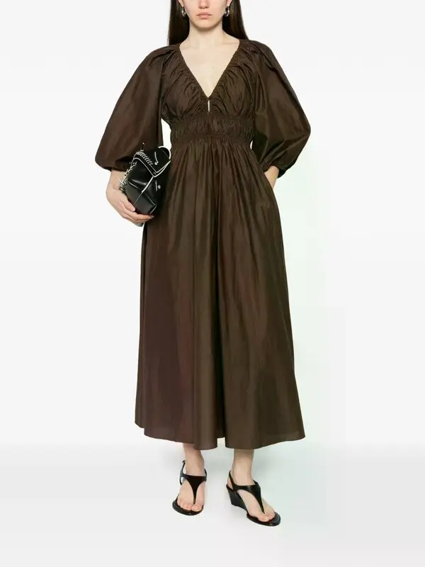 Matteau Shirred Plunge Dress - Brown