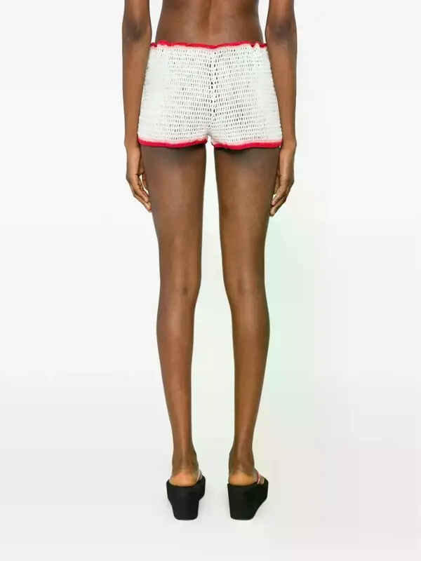 LESLIE AMON Crochet Shorts With Cherry Appliqu - White