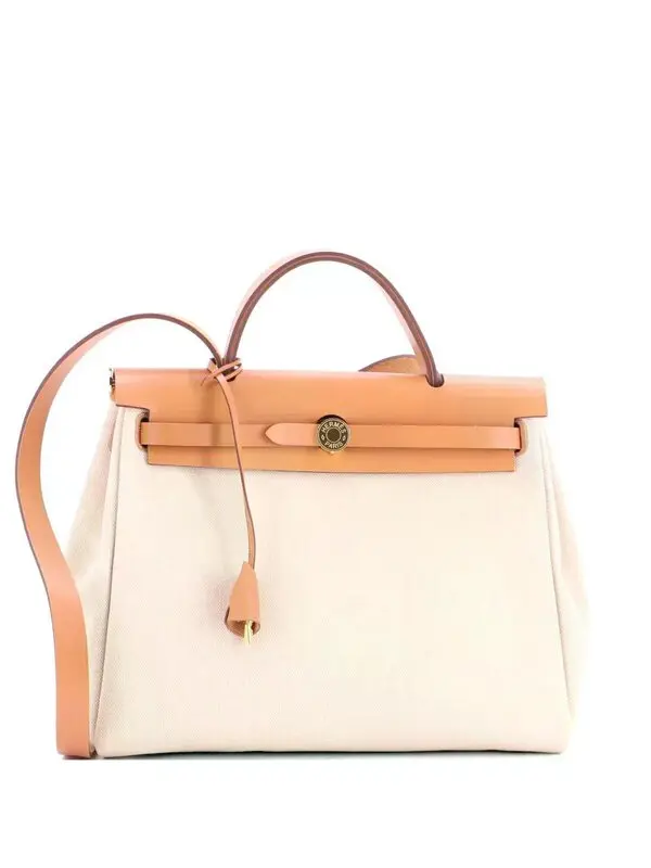 Hermès Herbag Zip Leather And Toile 31 Shoulder Bag - Neutrals