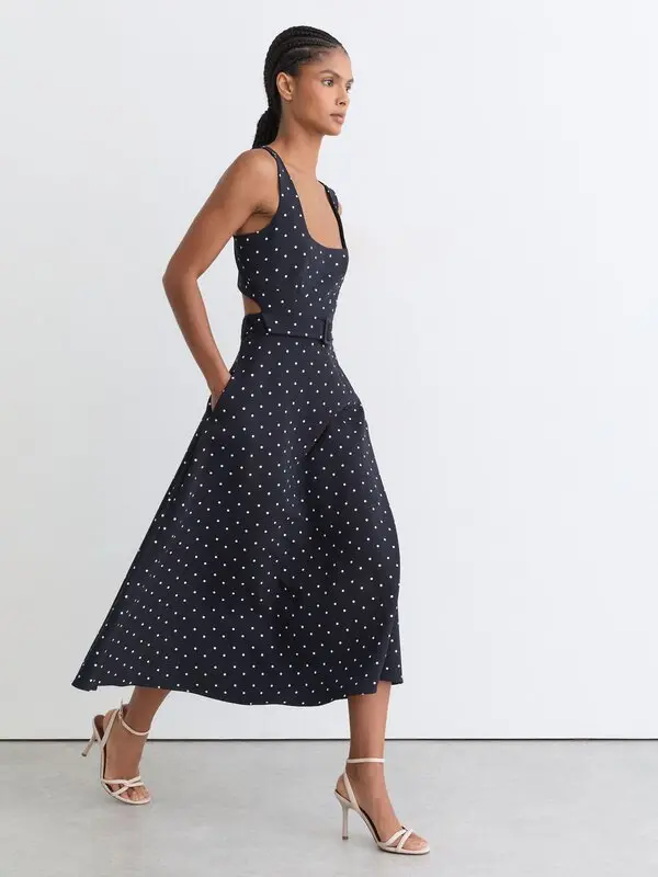 REISS Orielle Polka Dot-print Belted Midi Dress