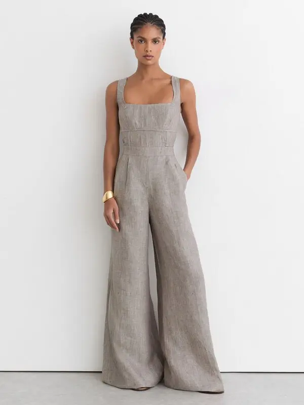 REISS Flora Linen Structured Wide-leg Jumpsuit - Neutral