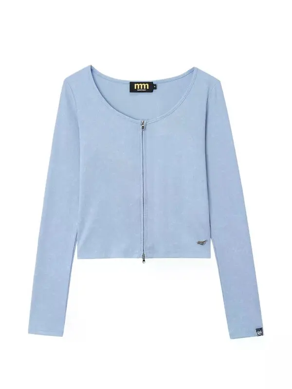 MINI CREAM Ribbed Zip-up Sweater