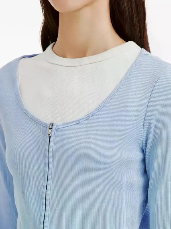 MINI CREAM Ribbed Zip-up Sweater