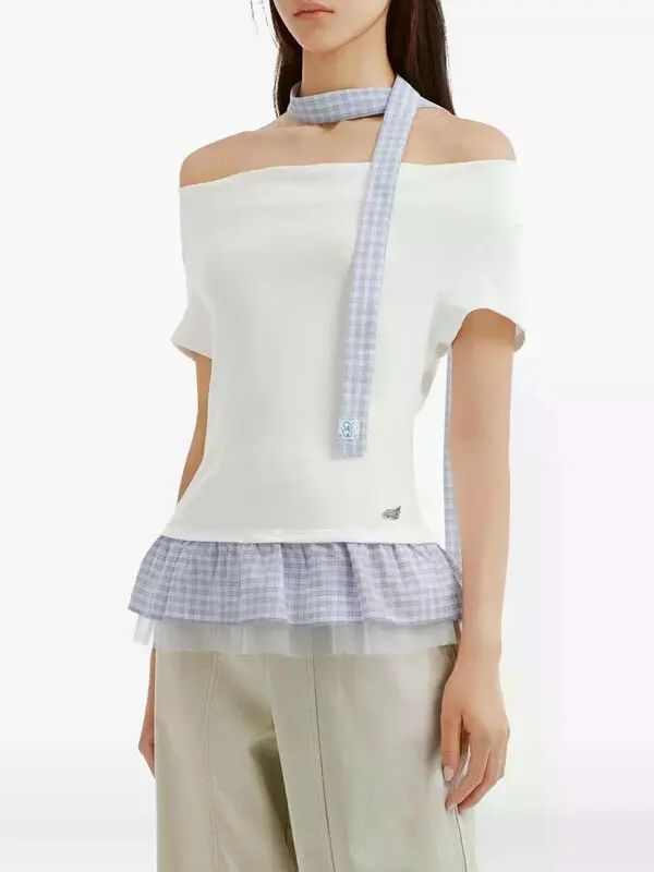 MINI CREAM Gingham-check Ruffled Blouse - White