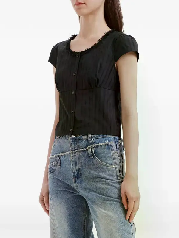 TOUT A COUP Lace-trim Striped Top