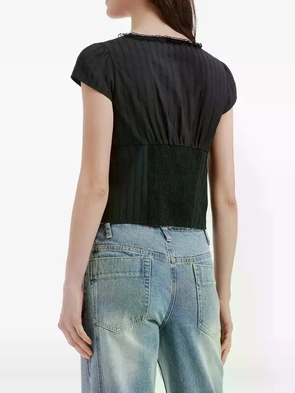 TOUT A COUP Lace-trim Striped Top