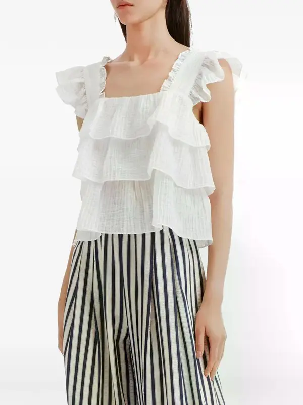 B+AB Tiered Ruffled Top - White