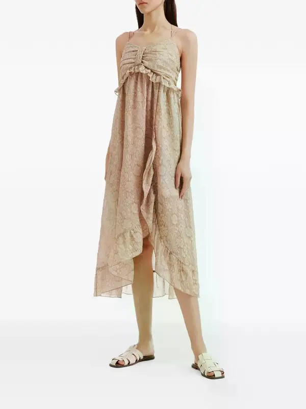 B+AB Floral-jacquard Ruffled Midi Dress - Neutrals