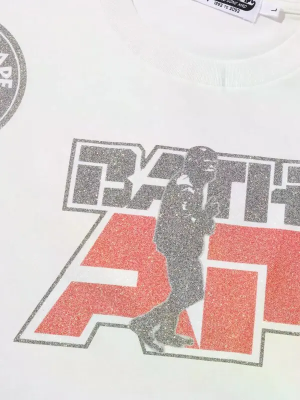 A BATHING APE Glitter-effect Logo-print T-shirt - White
