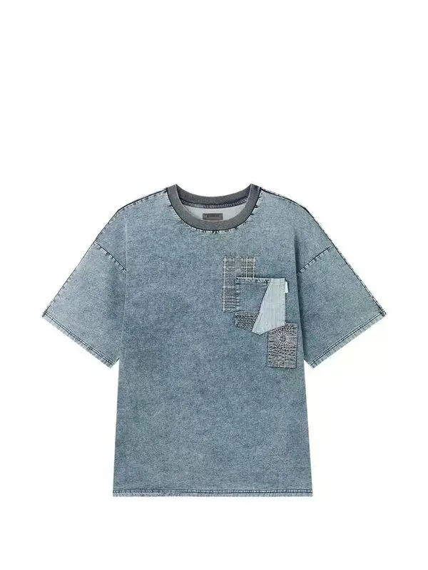 MUSIUM DIV. Patchwork-detail Acid-wash T-shirt - Blue