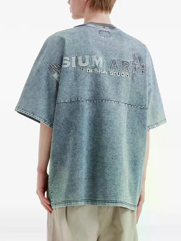 MUSIUM DIV. Patchwork-detail Acid-wash T-shirt - Blue