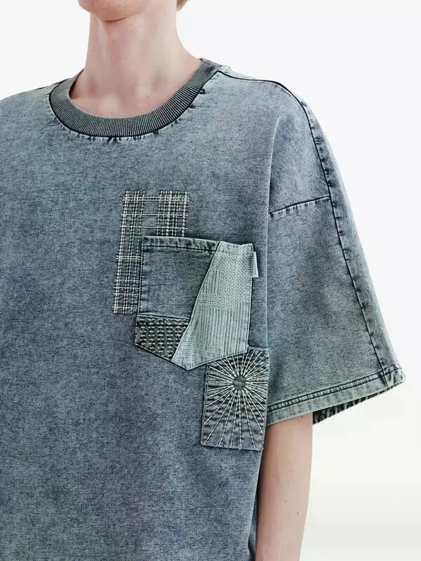 MUSIUM DIV. Patchwork-detail Acid-wash T-shirt - Blue