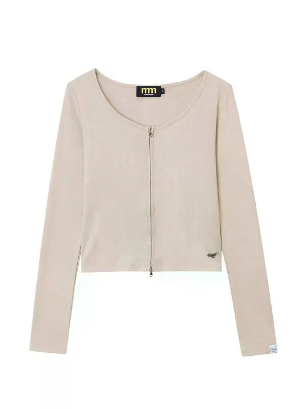 MINI CREAM Ribbed Zip-up Sweater