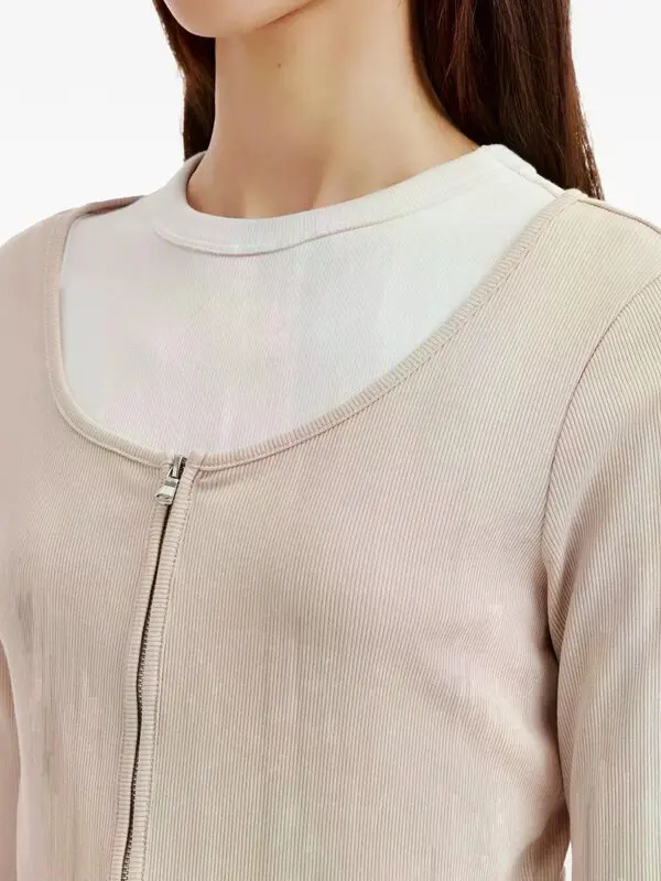 MINI CREAM Ribbed Zip-up Sweater