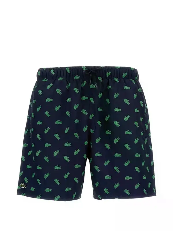 Lacoste Monogram-print Swim Shorts - Blue