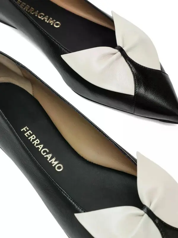 FERRAGAMO Bow-detail Pointed-toe Ballet Flats - Black