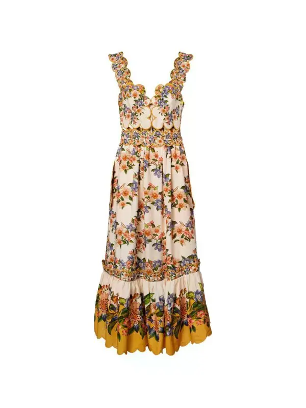Farm Rio Floral-print Scalloped Dress