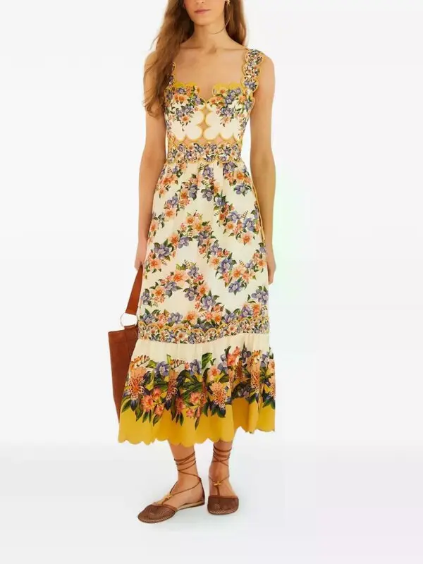 Farm Rio Floral-print Scalloped Dress