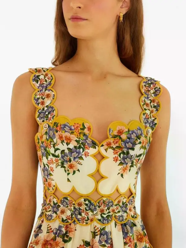 Farm Rio Floral-print Scalloped Dress