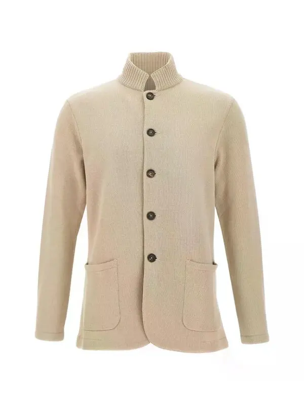 Eleventy Ribbed High-collar Cardigan
