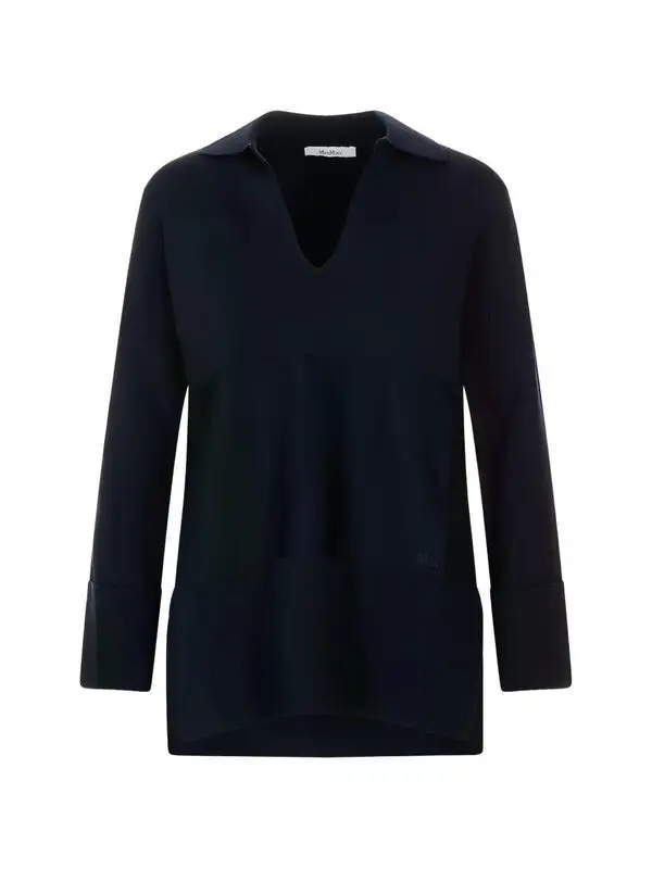 Max Mara Embroidered Logo V-neck Polo Sweater