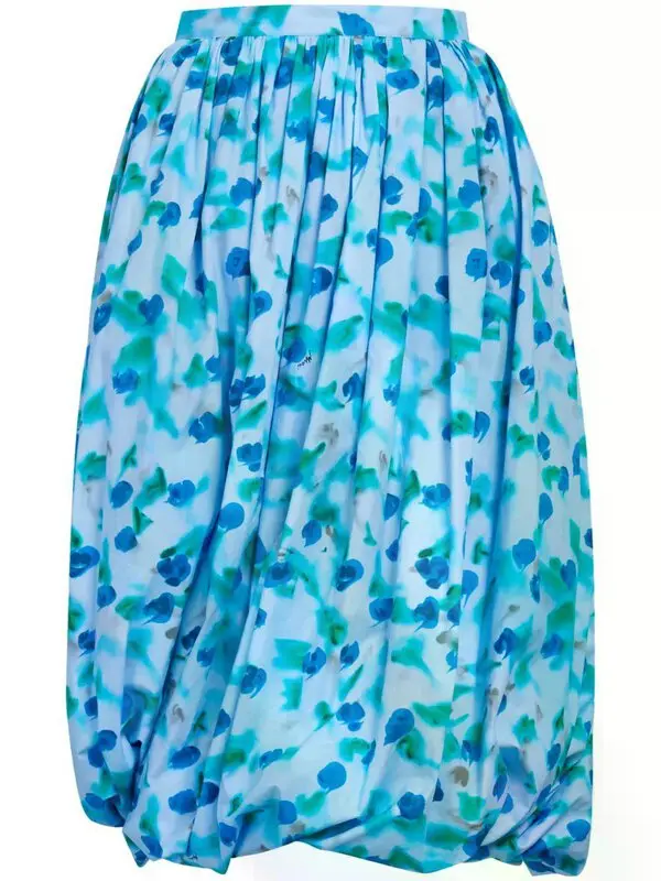 Marni Floral-print Peplum Midi Skirt - Blue