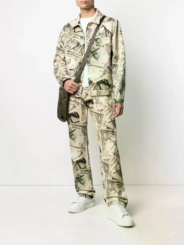 424 Dollar Bill Print Denim Jacket