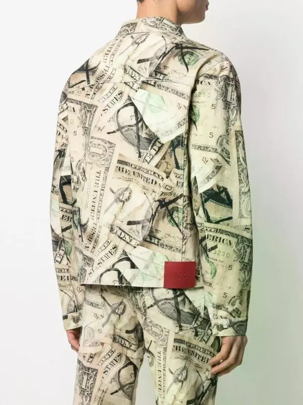 424 Dollar Bill Print Denim Jacket