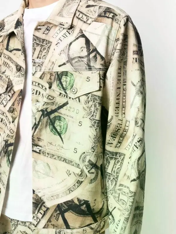424 Dollar Bill Print Denim Jacket